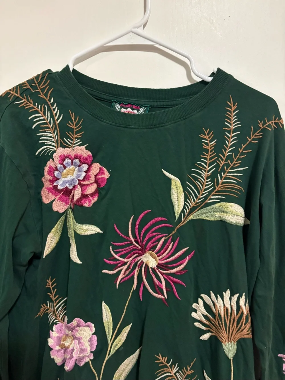 Johnny Was | Tops | Johnny Was Meriah Pine Green Floral Embroidered ...